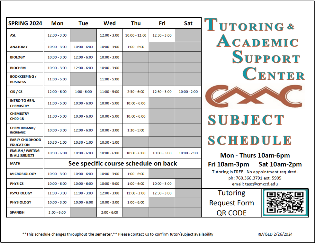 Tutoring & Academic Support Center (TASC) - Copper Mountain College