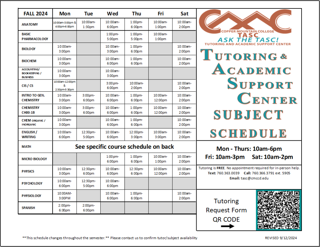 Tutoring & Academic Support Center (TASC) - Copper Mountain College